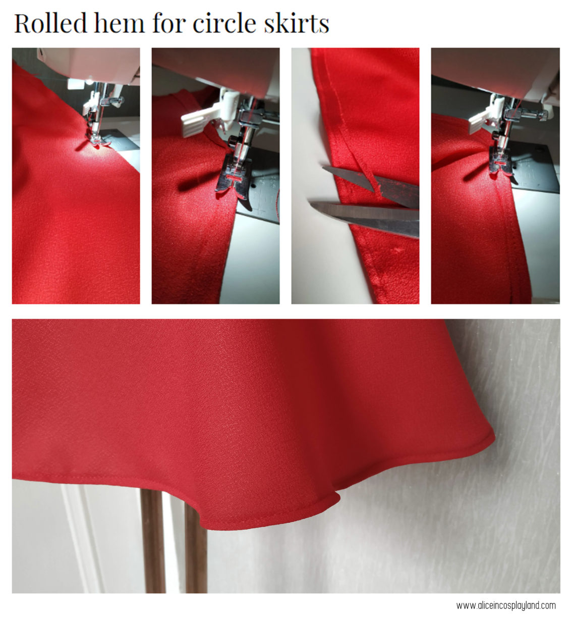 Make a rolled hem for circle skirts without creases - Alice in Cosplayland